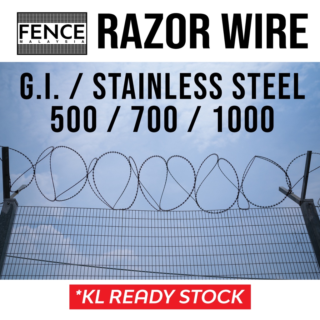 RAZOR BARBED WIRE - G.I. & Stainless Steel - 500mm/700mm/1000mm (Roll ...