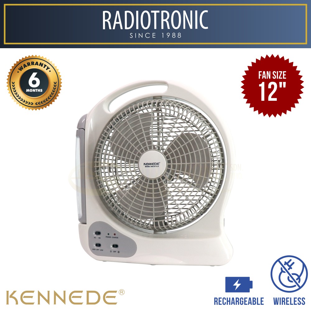 Kennede Rechargeable Wireless 12 Inch Oscillating 2-In-1 Fan + LED ...
