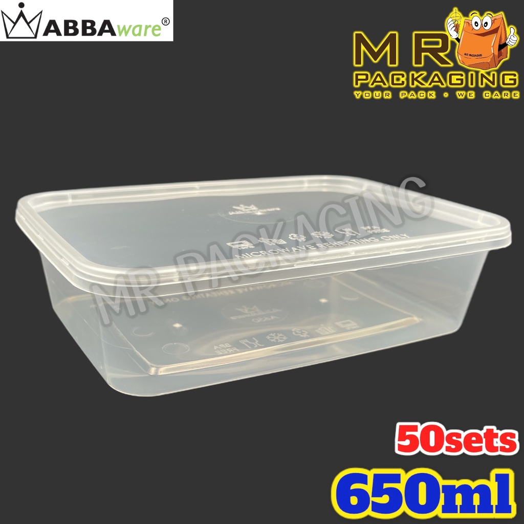 650ml Rectangular Container with Lid [ 50sets ] ABBA ware A650 / 650 ml ...
