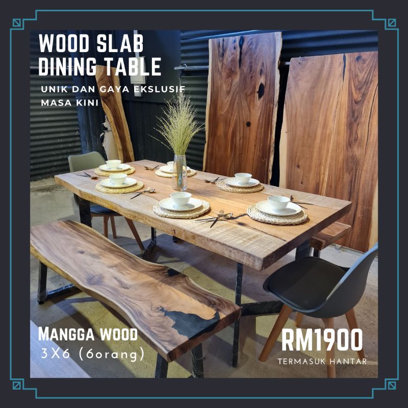 MEJA MAKAN KAYU BALAK DINING TABLE WOOD SLAB | Shopee Malaysia
