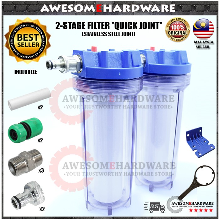 (QUICK COUPLING) AWESOME 2-STAGE DOUBLE WATER FILTER PURIFIER SYSTEM ...