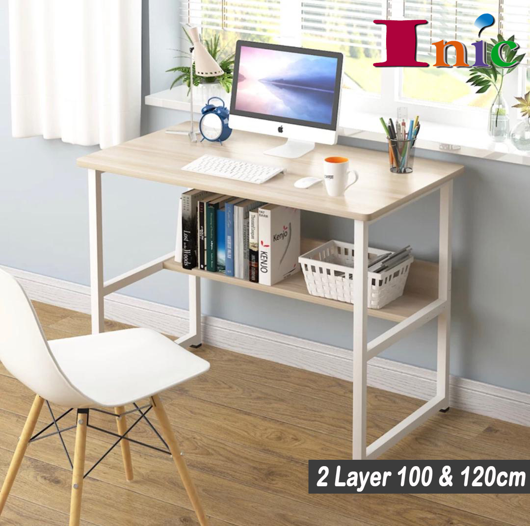 Double Layer Computer Table Student Study Desk Modern Writing Desk Meja ...