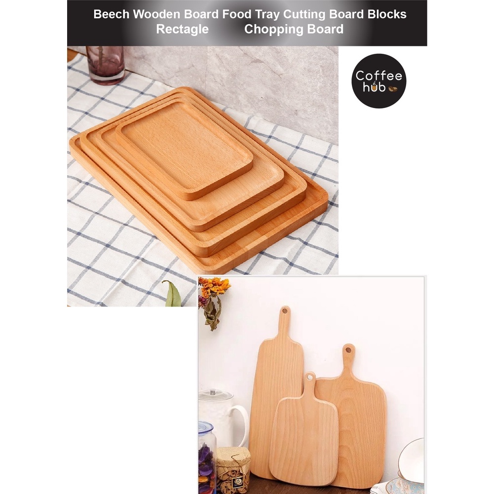 (READY STOCK)Beech Wooden Food Tray Rectangle Chopping Board Tea Trays Wood Plate Cake Decor ...