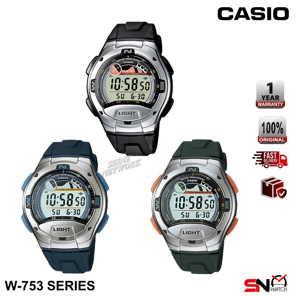 Casio W-753 10-Year Battery Life Digital Resin Band Unisex Sports Watch ...