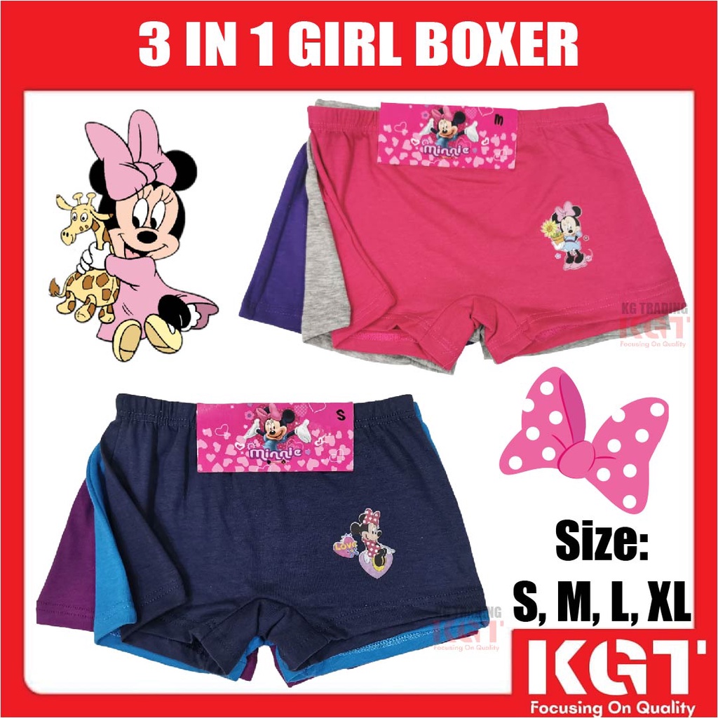 GIRL BOXER 3IN1 KIDS PLAIN COLOR CARTOON DISNEY MINNIE MOUSE SELUAR ...