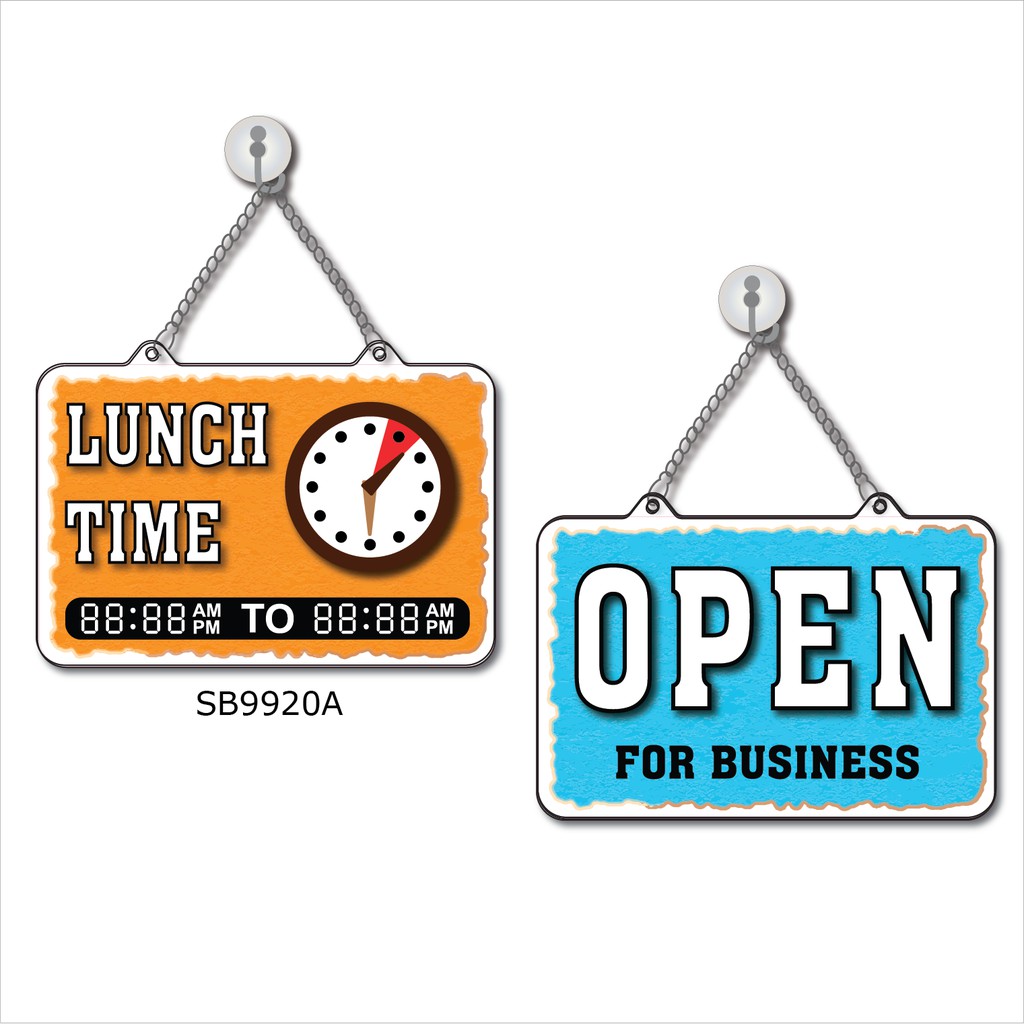 LUNCH TIME OPEN FOR BUSINESS PP SIGN BOARD WITH CHAIN AND SUCTION