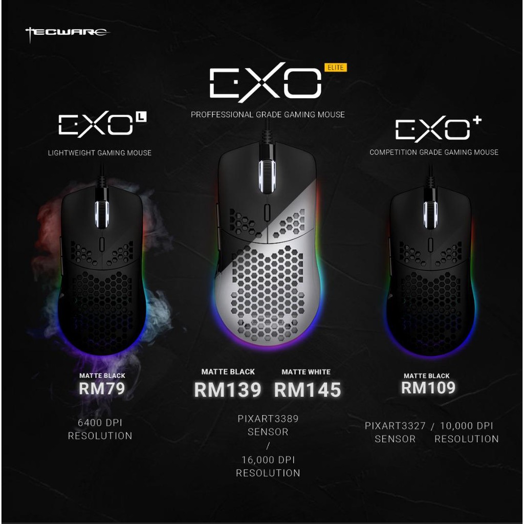 TECWARE EXO GAMING MICE EXO SERIES (EXO L, EXO+, EXO ELITE) | Shopee ...
