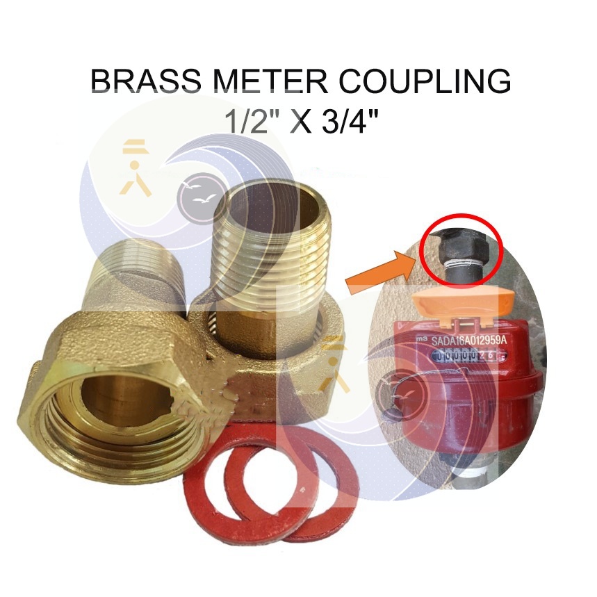 [ 1 UNIT ] (2PCS)BRASS METER COUPLING 1/2" X 3/4" /WATER METER COUPLING ...
