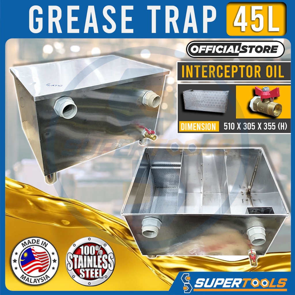 SuperTools 45L Grease Trap Stainless Steel l Food Strainer Colander Perangkap Minyak Oil Trap ...