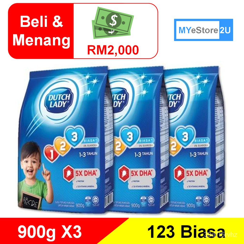 Dutch lady 123 (biasa/plain) 900g x3. [susu tepung. milk powder. milk ...