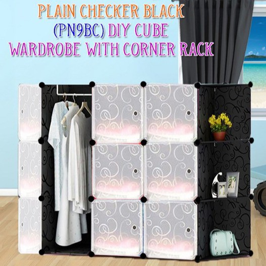 PLAIN BLACK 9CR DIY Corner Rack Storage Cabinet Wardrobe With Almari ...