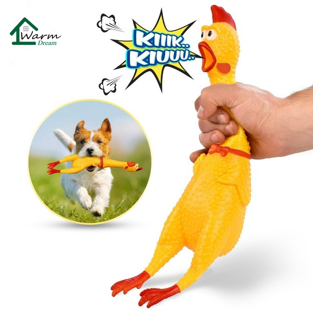 Yellow Screaming Chicken Rubber Chicken Pet Dog Toy Squeak Squeaker ...