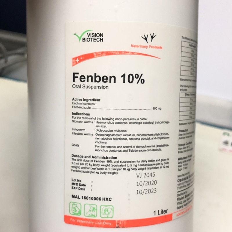 Fenben 10% (Ubat Cacing [Deworm] Ternakan Ruminan/Kucing, Anjing dan ...