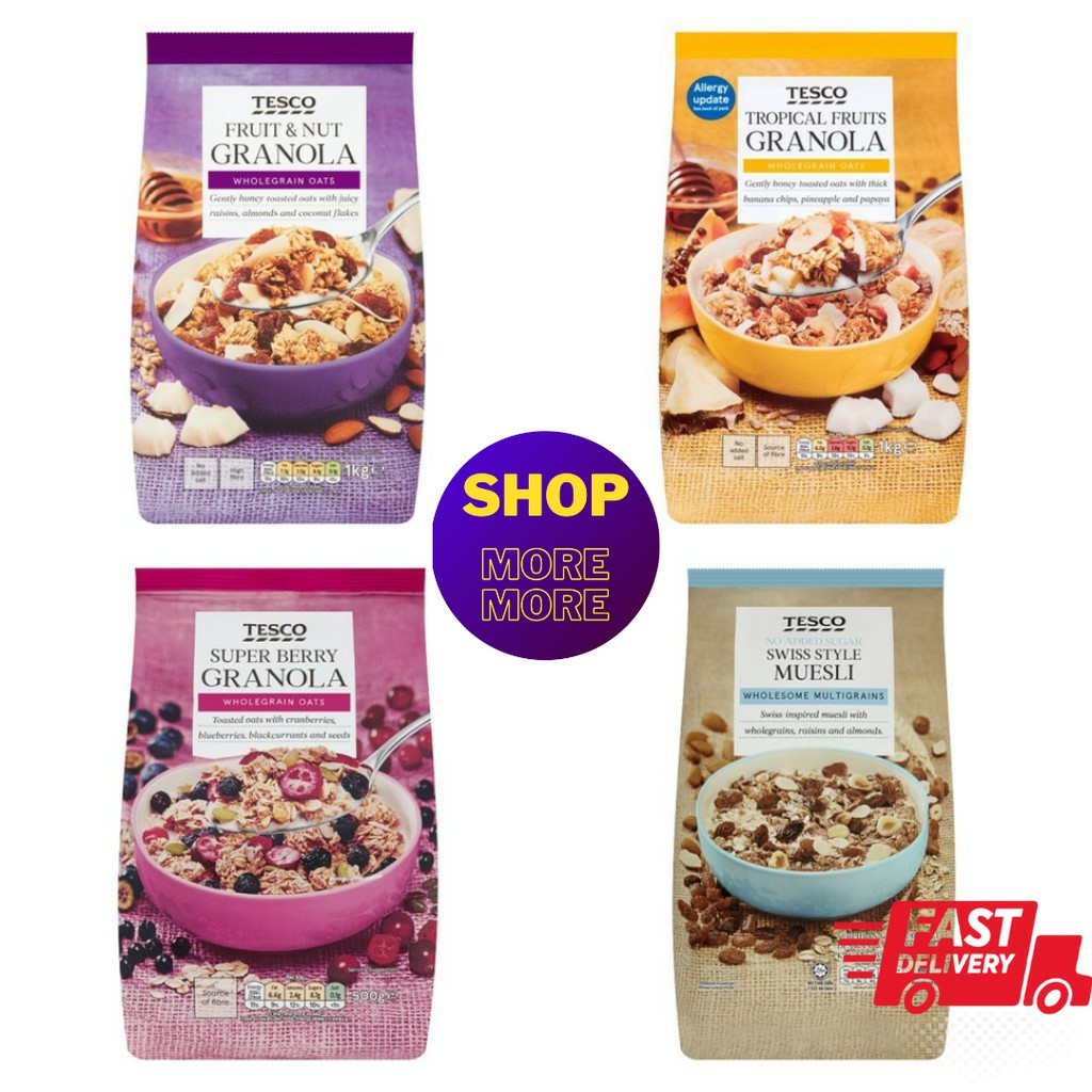 [CHEAPEST] TESCO GRANOLA MUESLI: Fruit Nut 1Kg / Tropical Fruits 1Kg ...