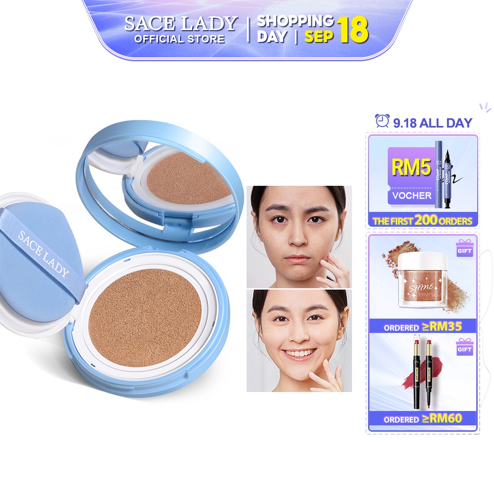 SACE LADY Waterproof BB Cushion Foundation Natural Long Lasting Facial ...