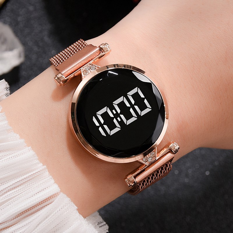 Jam tangan perempuan Luxury LED Women Magnetic Bracelet Watch Rose Gold ...