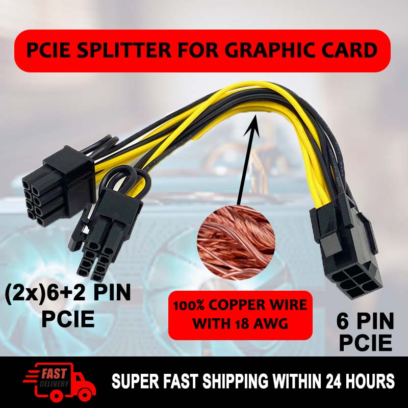 PCIe 8 pin to 2x 8 pin (6+2) HIGH QUALITY 18 AWG GPU Graphics Card ...