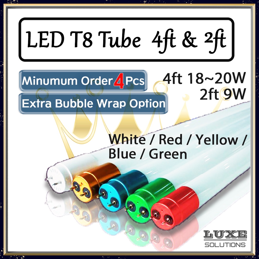 [4ft 18-20W][2ft 9W]🌈RGB Colour LED T8 Glass Tube🌈 White Red Blue Green ...