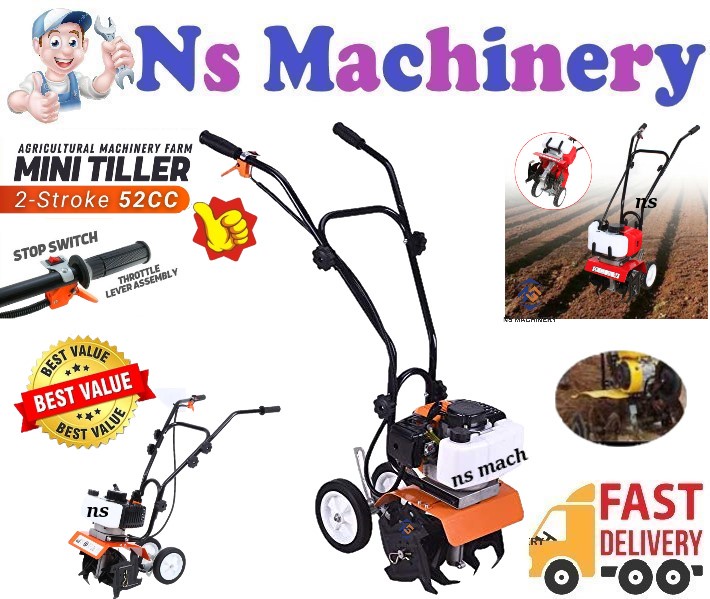 44-5 Mini Tiller Machine Hand Push weeding 52cc 2-Stroke Weeder Petrol ...