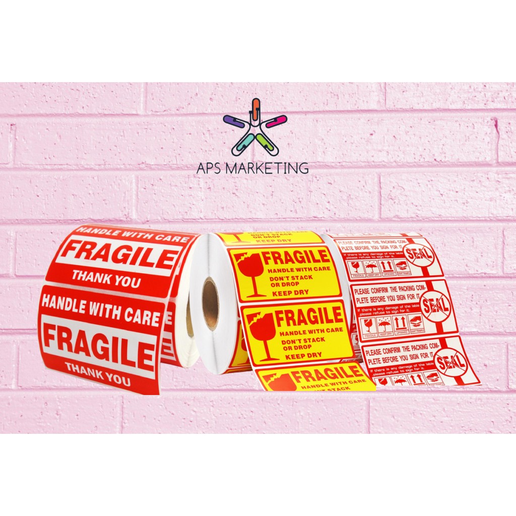 FRAGILE STICKER WARNING LABEL ROLL 90mm x 50mm (1000pcs/roll) | Shopee ...