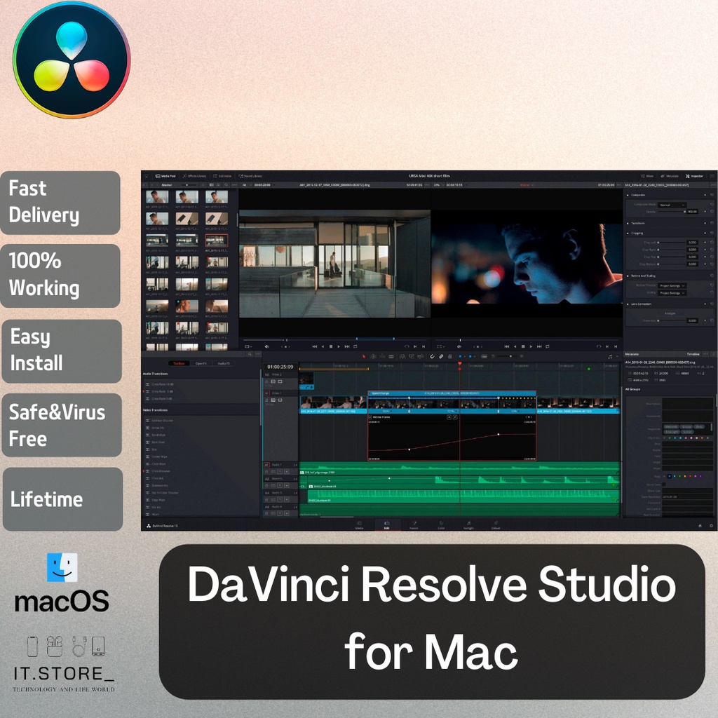 DaVinci Resolve Studio 18 Lifetime for Intel and M1 Chip Apple Silicone MacOs/Macbook/Mac ...