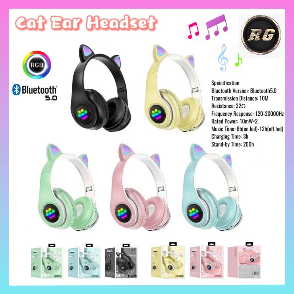 [Ready Stock] 5.0 Bluetooth LED Kucing light Headphones cat ear ...