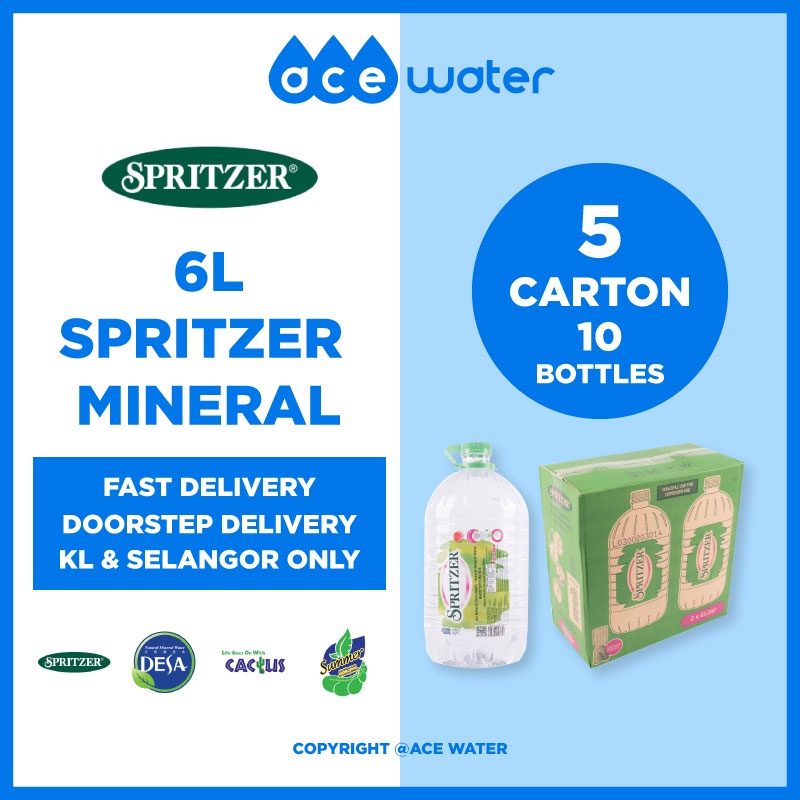 Spritzer Mineral Water 6000ml (6L) 5 Cartons 10 Bottles Doorstep Fast Delivery | Shopee Malaysia