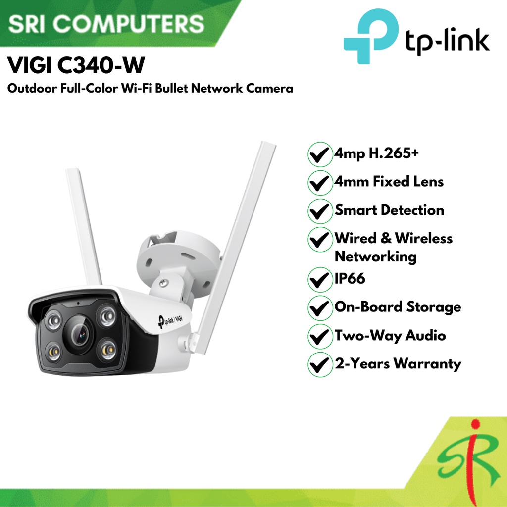 TP-LINK VIGI C340-W 4MP Outdoor Full-Color Wi-Fi Bullet Network Camera ...