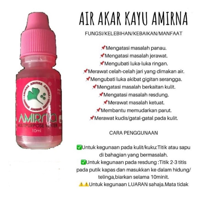 AMIRNA MULTIPURPOSE WATER / AMIRNA AIR AKAR KAYU 10ML | Shopee Malaysia