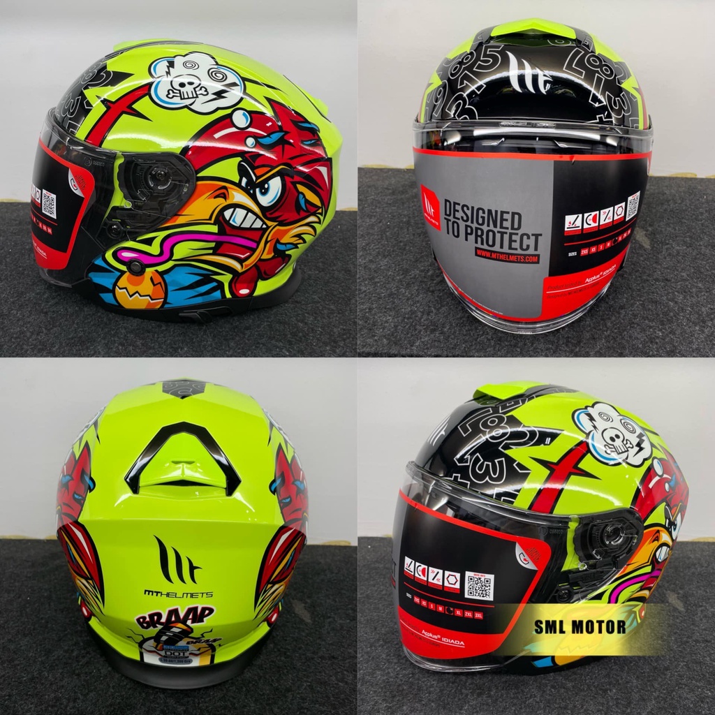 MT HELMETS THUNDER 3 SV JET BRAAP GLOSS FLUOR YELLOW (Open Face Helmet ...