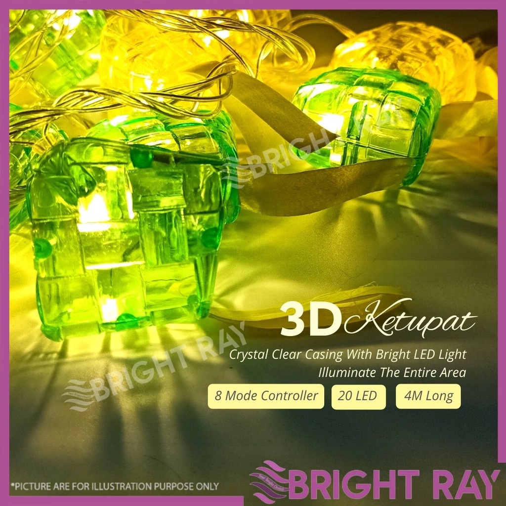 [Raya Sale] 20L 4M 3D Crystal Ketupat LED Chasing Decoration Lights ...