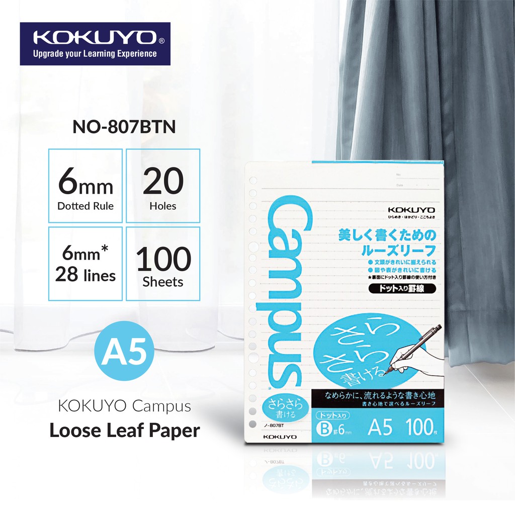 Kokuyo NO-807BT Campus Loose Leaf Paper A5 - Dotted 6 mm Rule - 75gsm - SARASARA | Shopee Malaysia