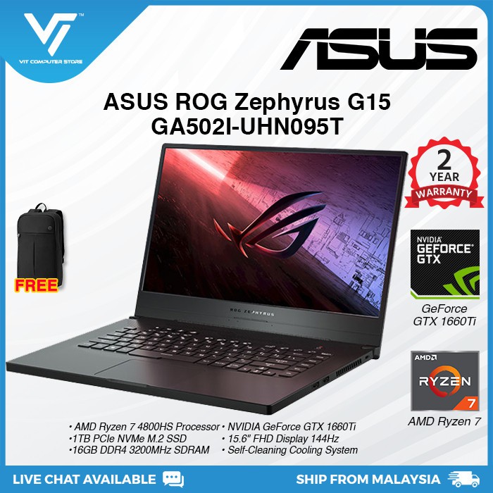 Asus rog zephyrus g15 ga502i-uhn095t 15.6'' fhd 144hz gaming laptop ...