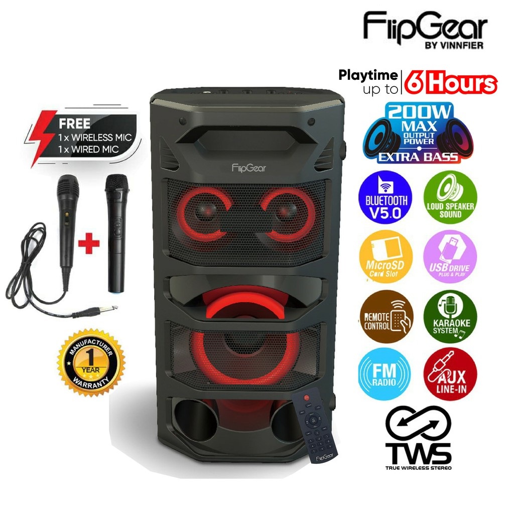 Vinnfier FlipGear Tango Pro 3 WMU Portable Karaoke System Speaker and Free 1 Wireless UHF Mic ...