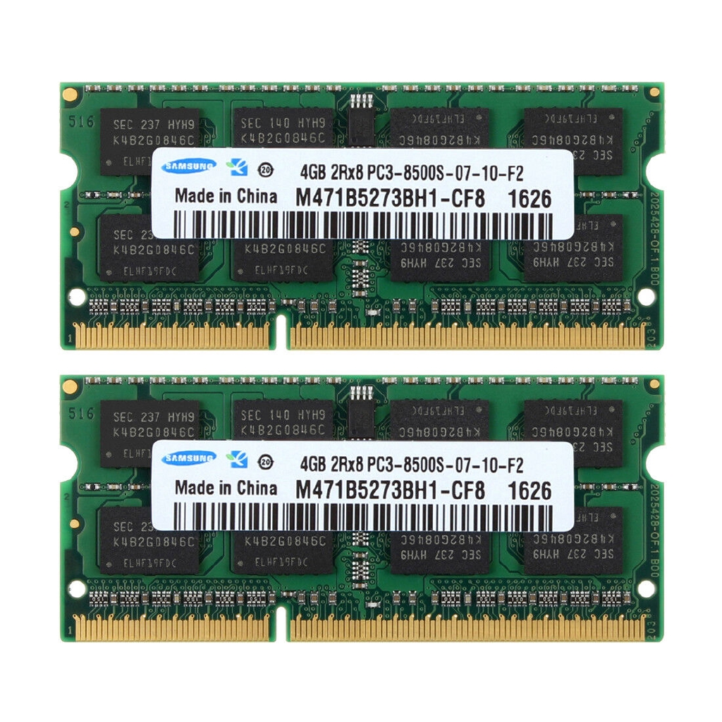 Samsung 8GB 2x 4GB 2RX8 DDR3 1066MHz PC3-8500S 204PIN SO-DIMM Memory ...