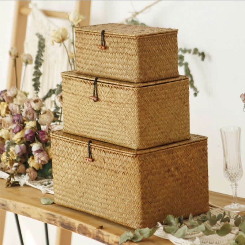 Japanese Style Storage Basket Natural Rattan Basket Desk Hand-Woven ...