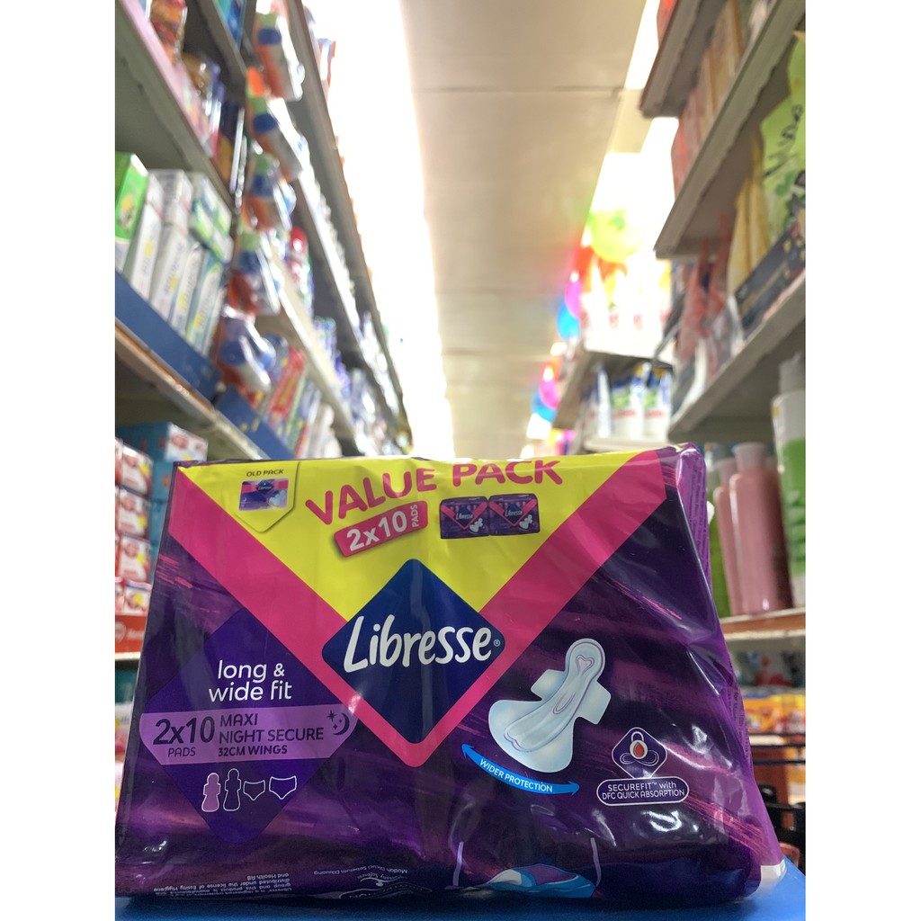 Libresse Long & Wide Fit Maxi Night Secure 32cm Wings (2x10pads ...
