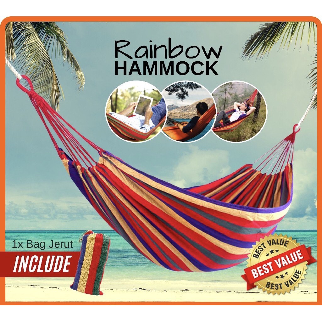 Rainbow Hammock Outdoor Canvas Fabric Camping Striped Hammocks Tree ...