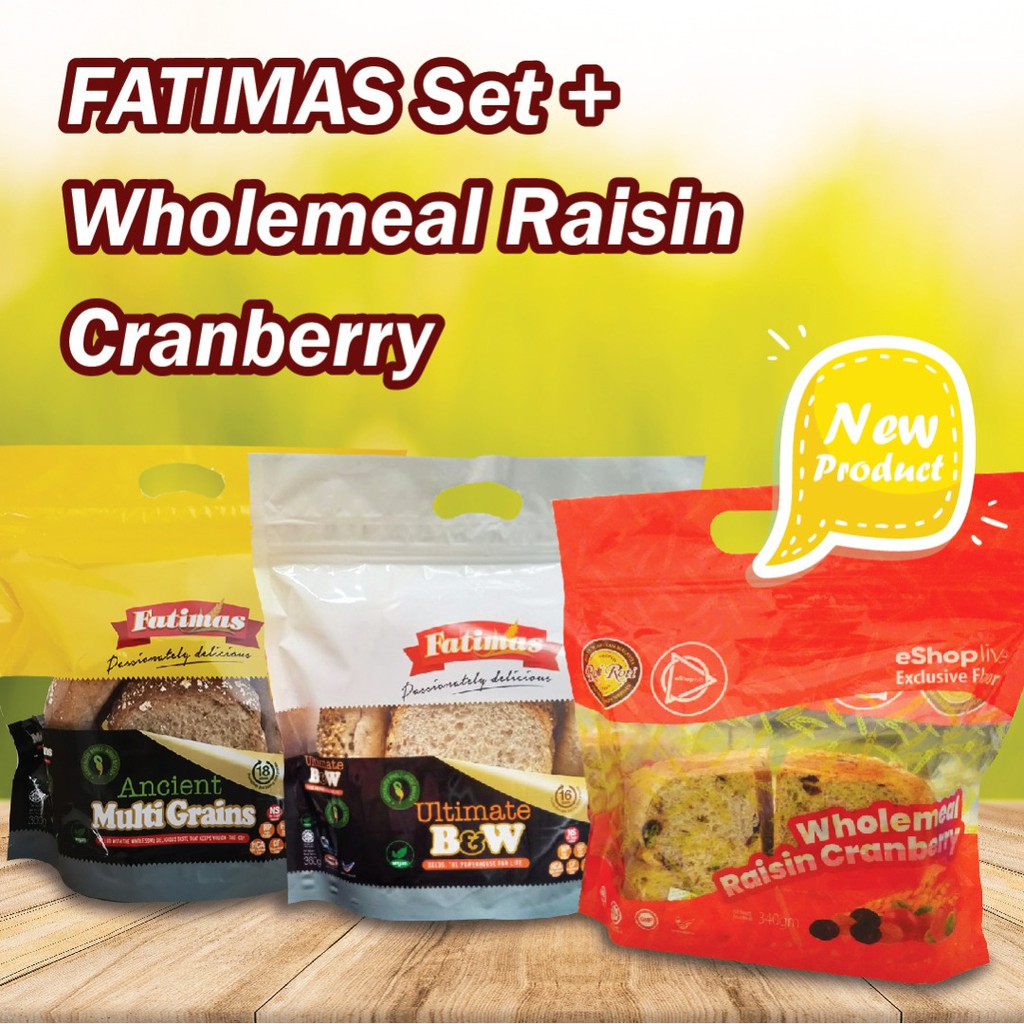 Fatimas Germinated Whole-Wheat Bread 2 packs + Wholemeal Raisin ...