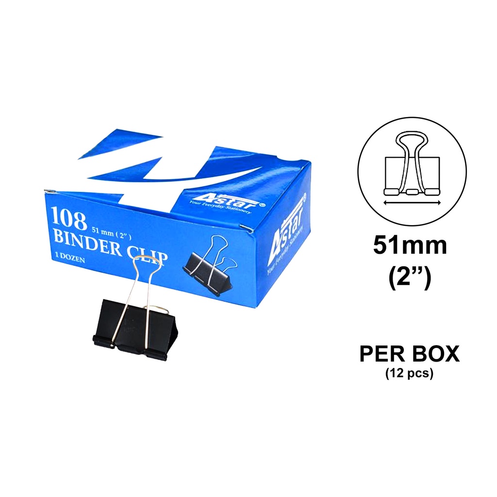 Astar No.108 51mm Binder Clip / Double Clip / Black Paper Clip (Box of ...
