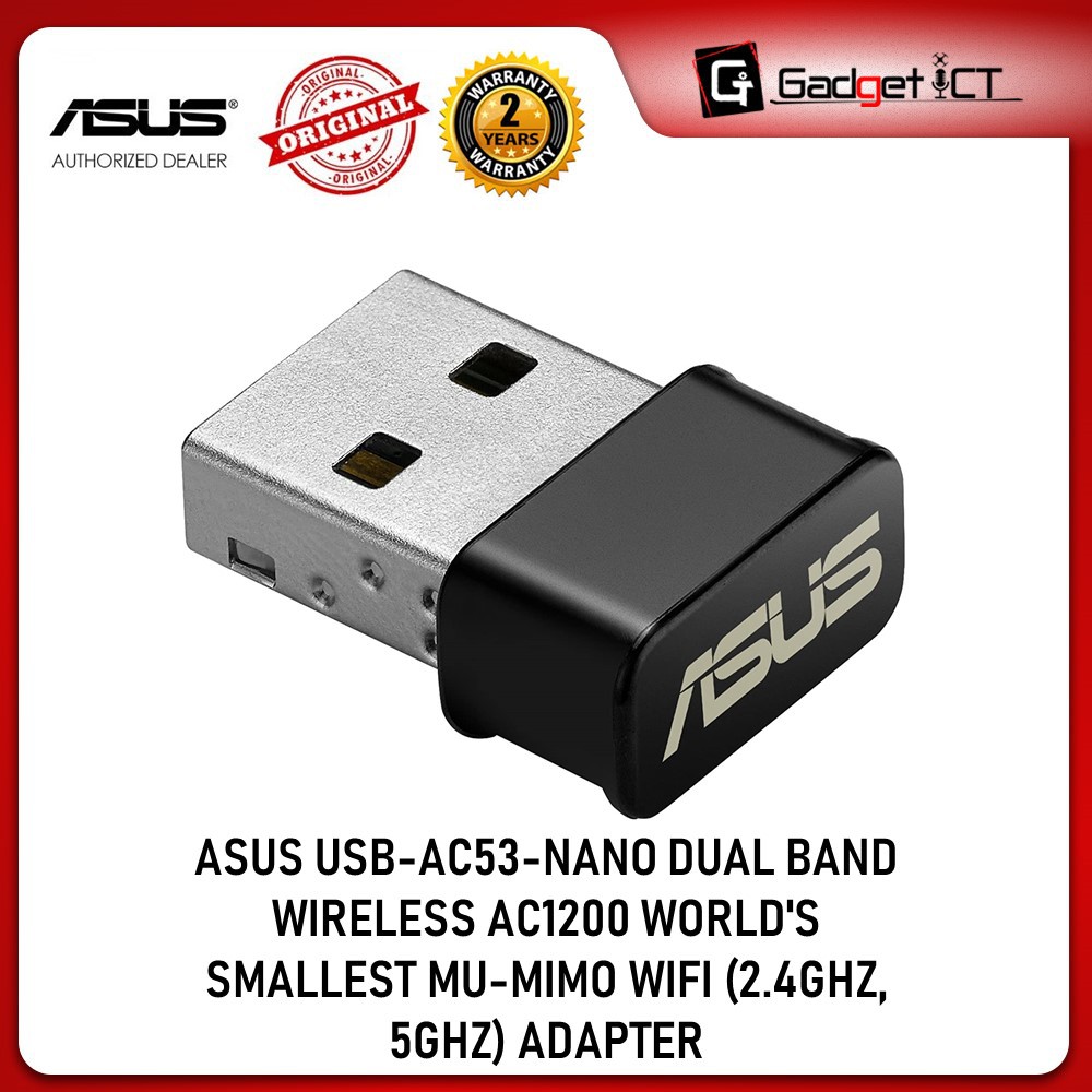 ASUS USB-AC53-NANO DUAL BAND WIRELESS AC1200 WORLD'S SMALLEST MU-MIMO ...