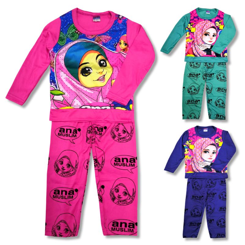 Baju tidur ana muslimah muslim kids sleepwear pyjama jersey cotton ...