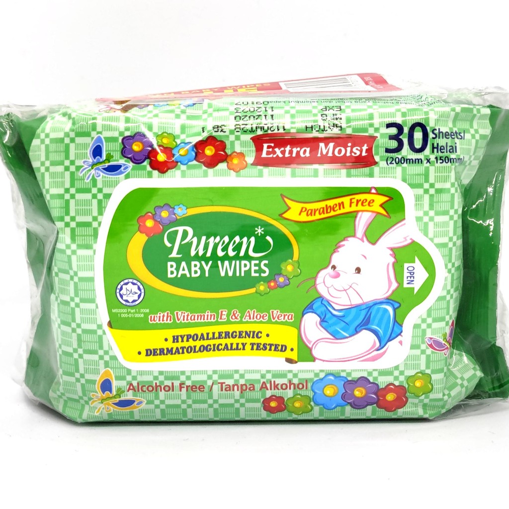 Pureen Baby Wipes Extra Moist with Vitamin E & Aloe Vera Range (2 x 30s ...