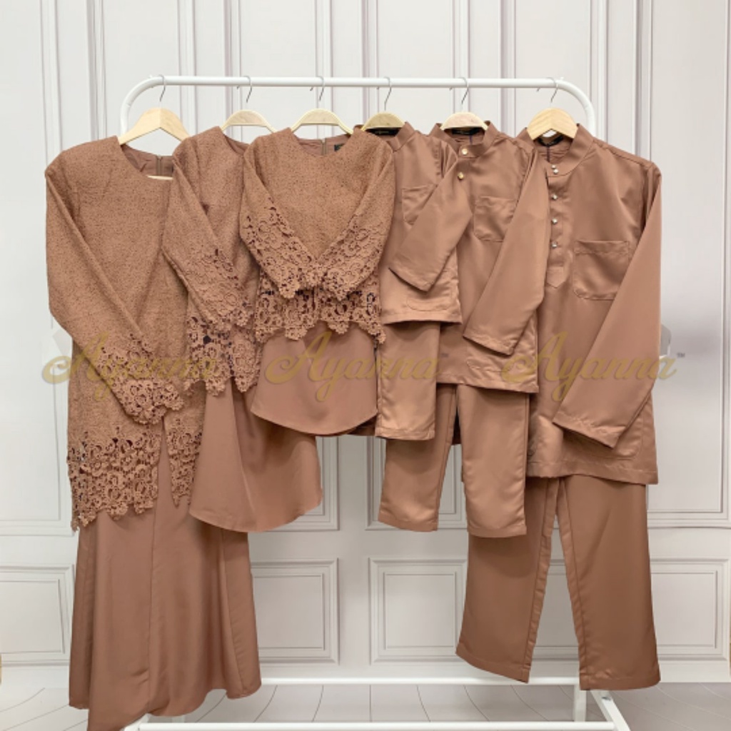 Baju Raya Sedondon Tema Warna Light Khakis (Coklat Cair) Set Family ...
