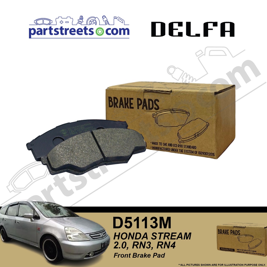 DELFA Front Brake Pad - Honda Stream 2.0, RN3 RN4 - D5113M (1set) | Shopee Malaysia