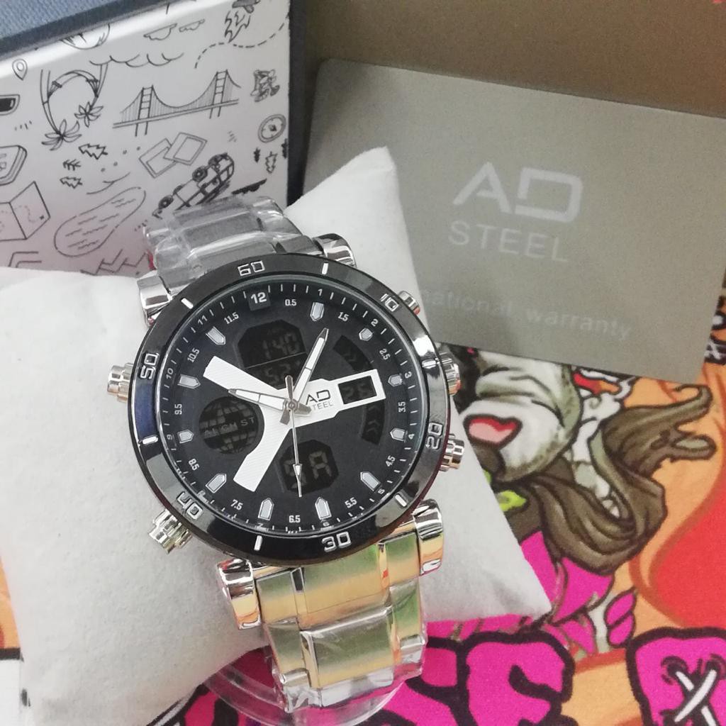 [READY STOCK] AD STEEL MEN WATCH 02 *SILVER/BLACK (WITH 1 YEAR WARRANTY ...
