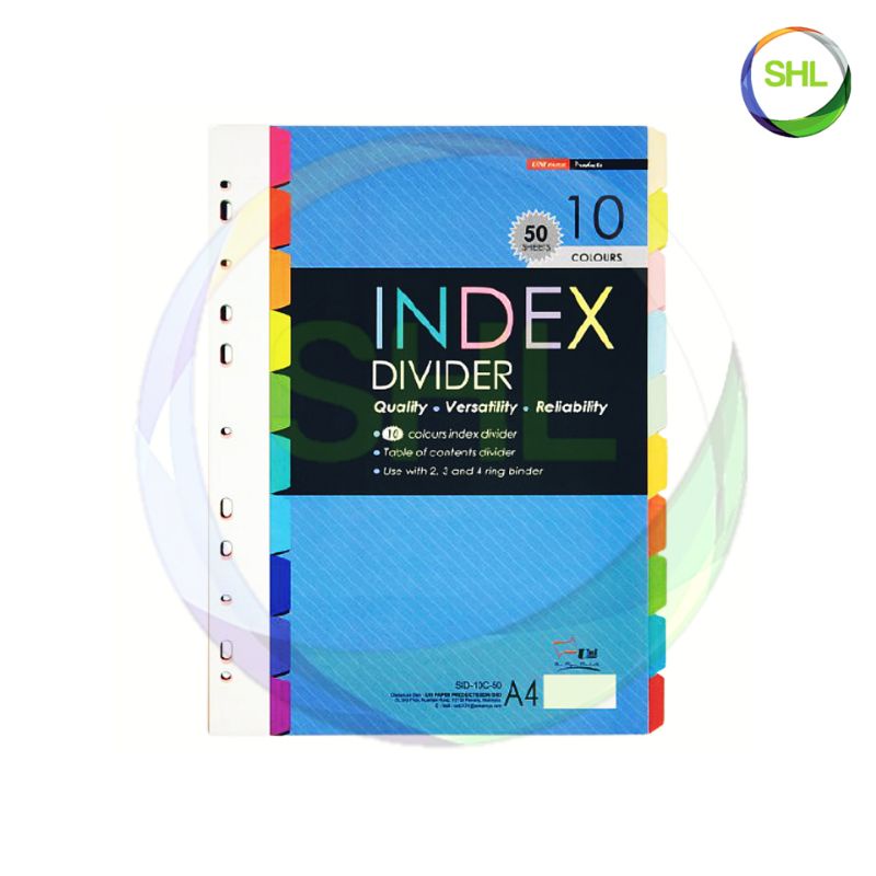A4 Uni Colour Index Divider 10 Colours 50 Sheets File Filing Separator ...