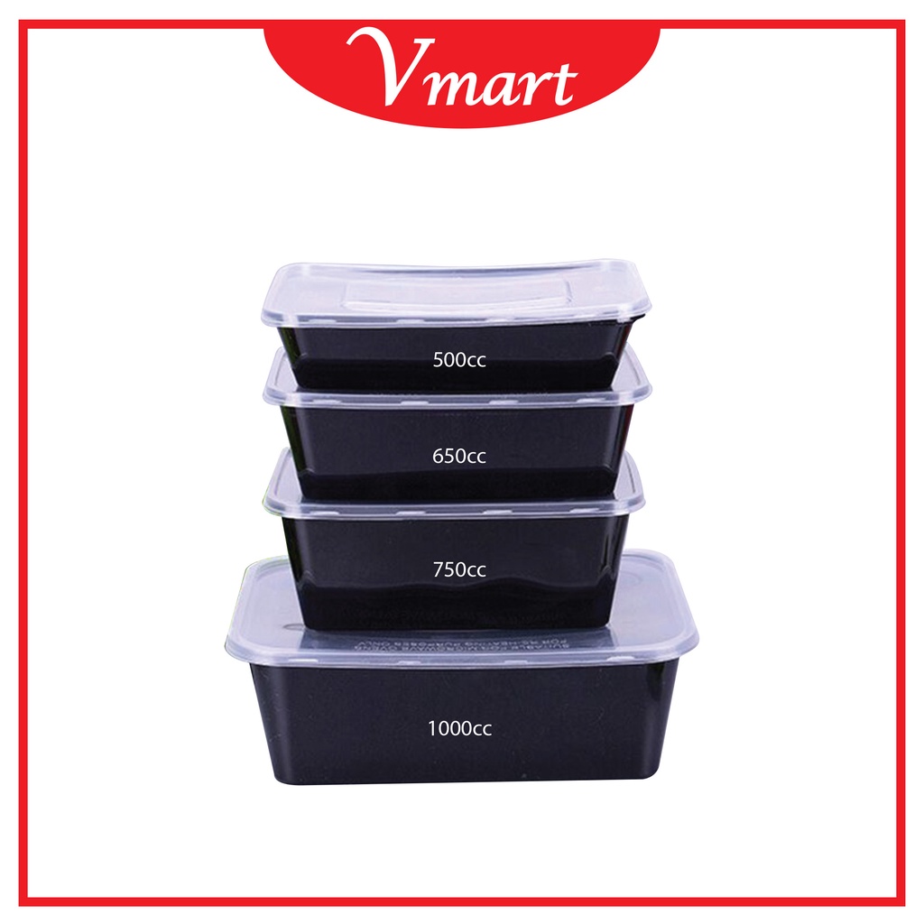 Black PP Rectangular Container / Disposable Food Take Away Box / Kotak ...