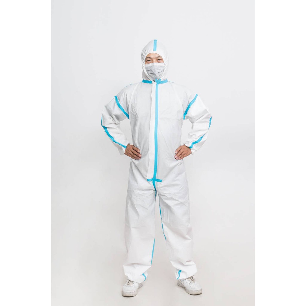 65gsm HAZMAT Baju PPE Waterproof Medical Isolation Suit Coverall Jump ...