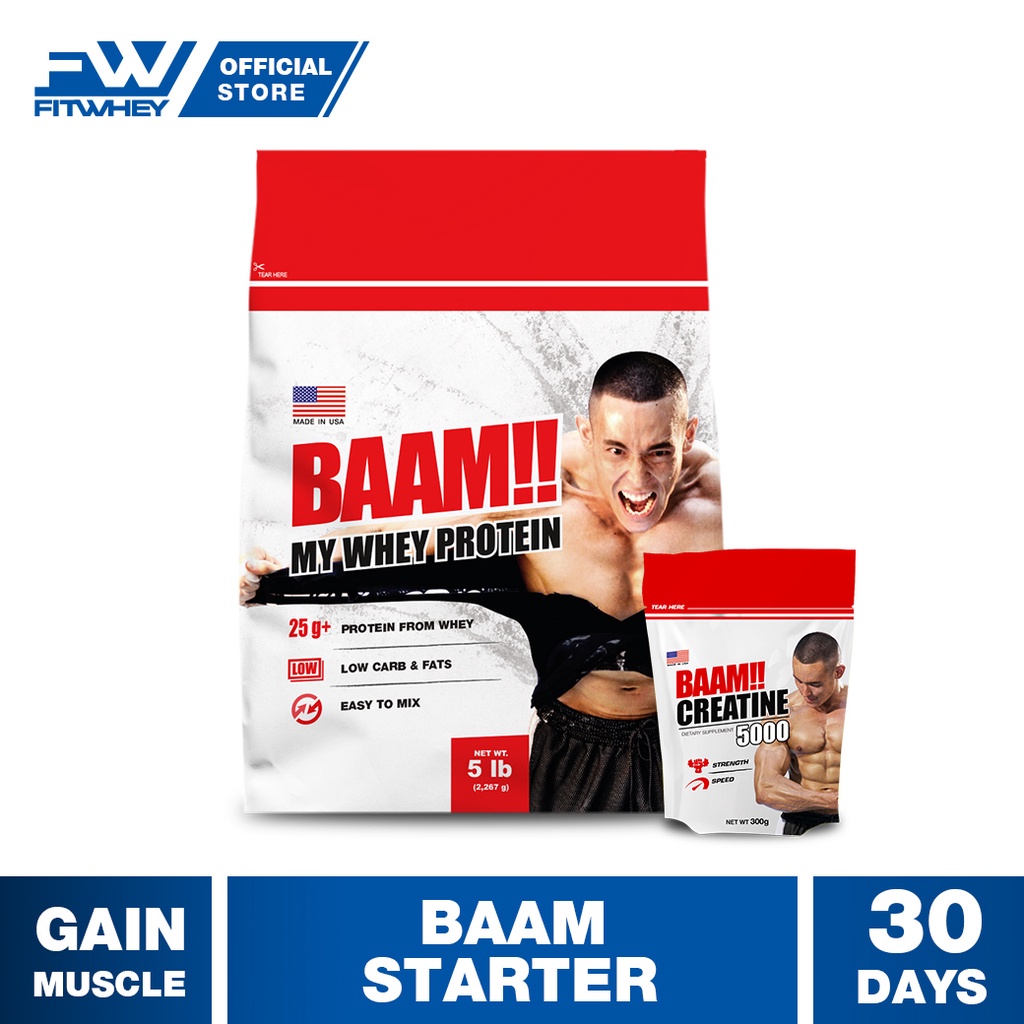 BAAM STARTER SET | BAAM WHEY PROTEIN 5 LB FREE VX CREATINE Gain ...